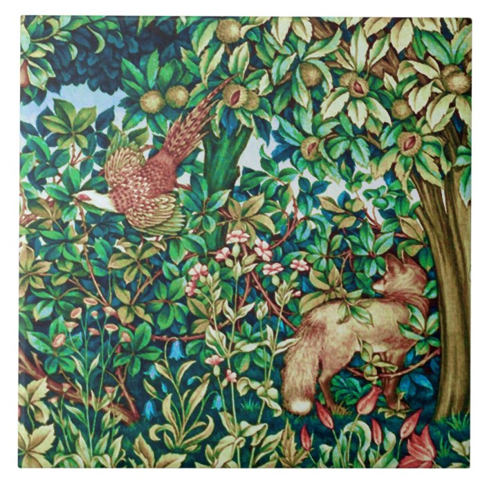 William Morris Fox and Pheasant Tapestry Print Ceramic Tile | Zazzle.com