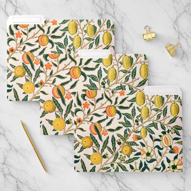 William Morris Fruit Pomegranate White Ornament File Folder | Zazzle