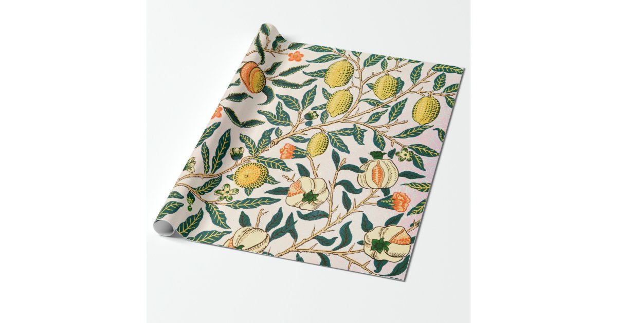 William Morris Fruit Pomegranate White Ornament Wrapping Paper | Zazzle