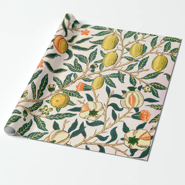 William Morris Fruit Pomegranate White Ornament Wrapping Paper | Zazzle