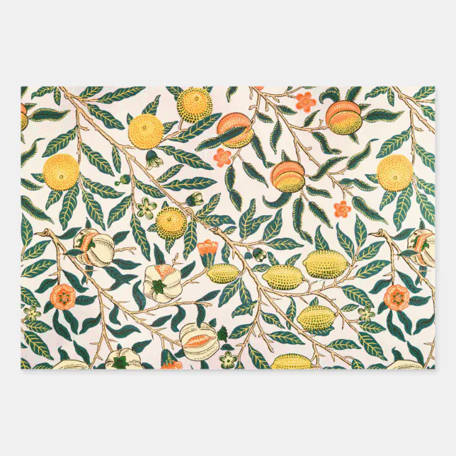 William Morris Fruit Pomegranate White Ornament Wrapping Paper Sheets ...