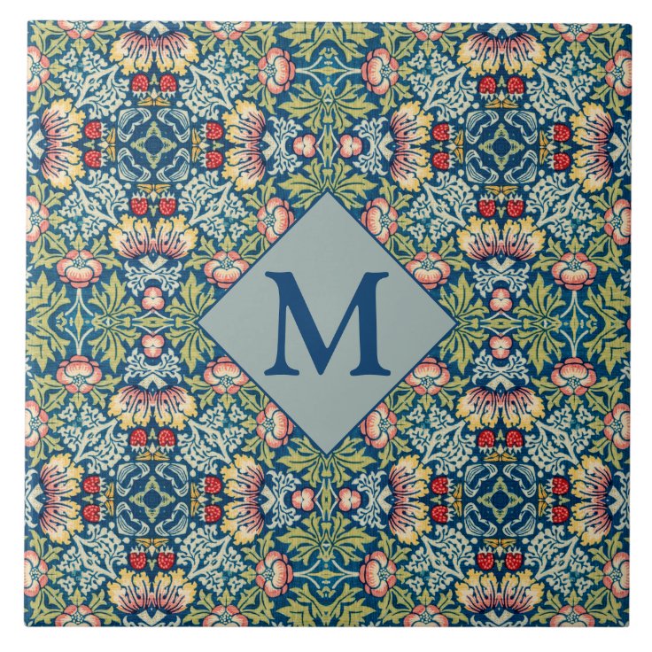 William Morris Geometric Monogrammed Pattern Ceramic Tile | Zazzle