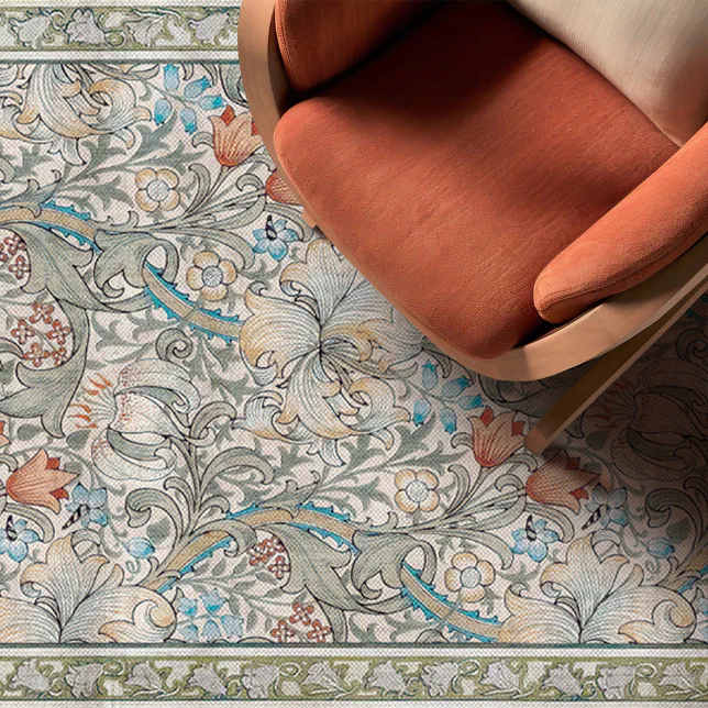 William Morris 'Golden Lilies' Pattern Blue White Runner | Zazzle