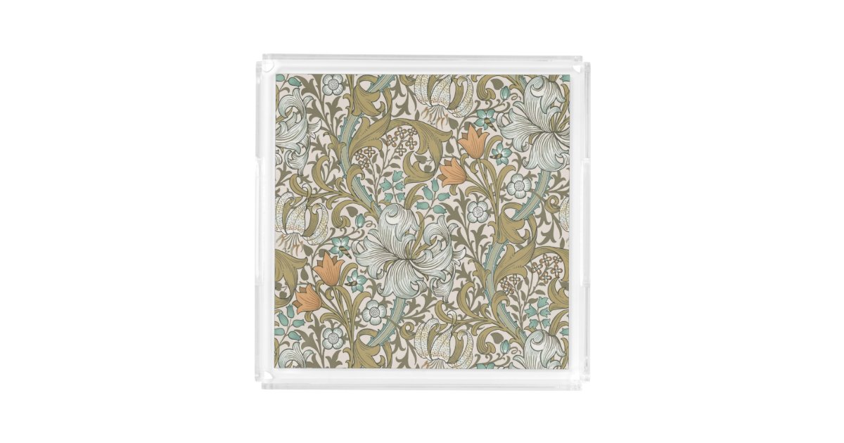 William Morris Golden Lily Blue Gold Classic Acrylic Tray | Zazzle
