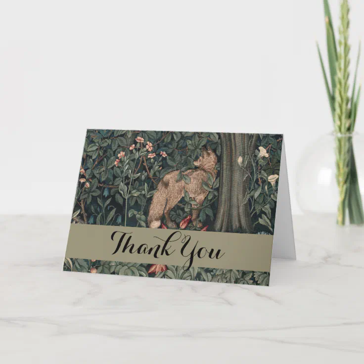 William Morris Greenery Fox Wildlife Thank You Card | Zazzle