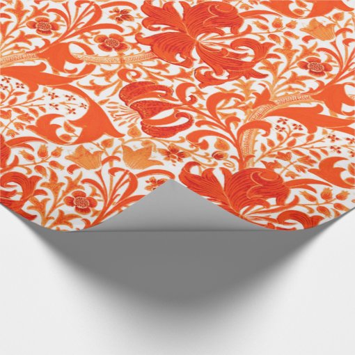 William Morris Iris and Lily, Mandarin Orange Wrapping Paper | Zazzle