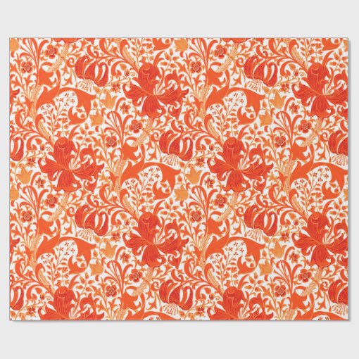 William Morris Iris and Lily, Mandarin Orange Wrapping Paper | Zazzle