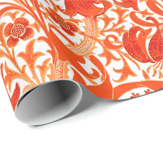 William Morris Iris and Lily, Mandarin Orange Wrapping Paper | Zazzle