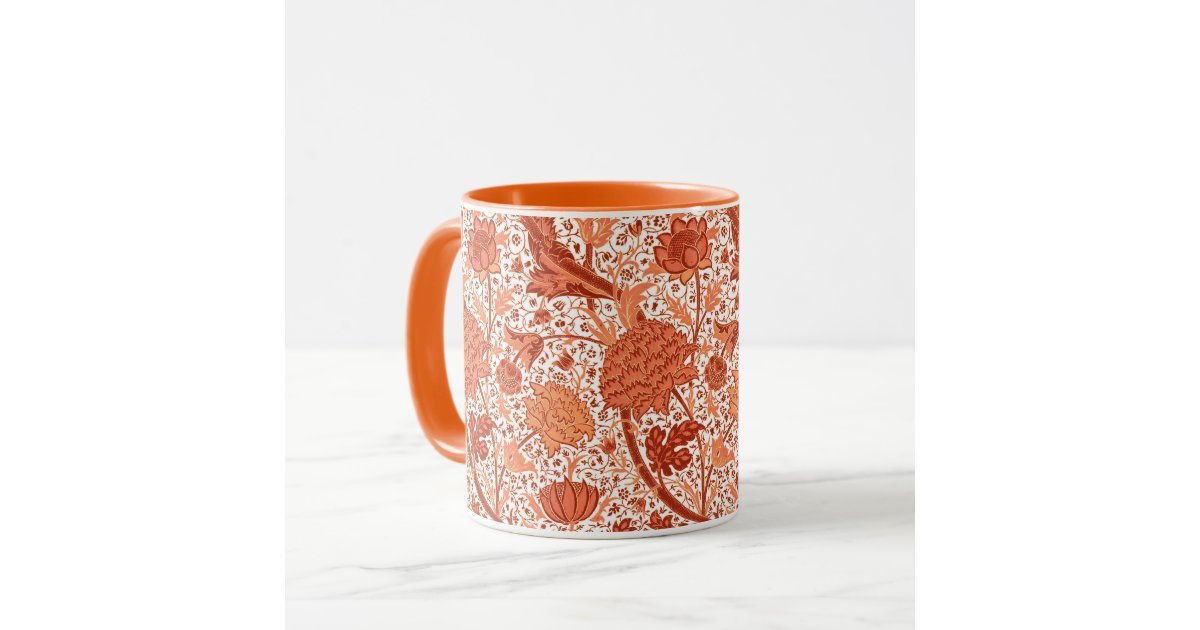 William Morris Jacobean Floral, Coral Orange Mug | Zazzle