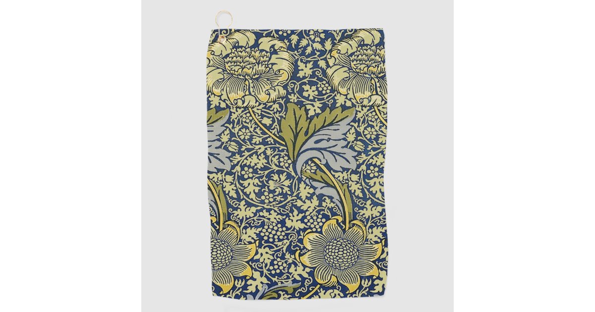 William Morris Kennet Floral Wallpaper Blue Golf Towel | Zazzle