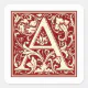 William Morris Letter A Monogram Initial Red Square Sticker | Zazzle