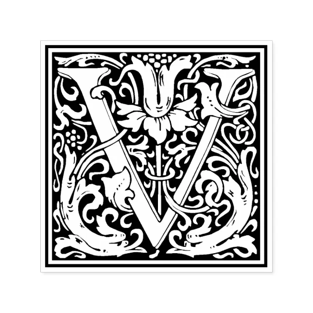 William Morris Letter V Victorian Floral Stamp | Zazzle