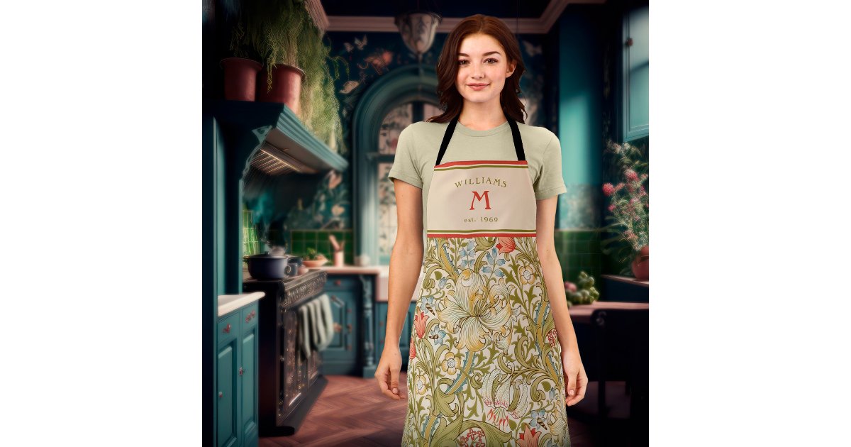 William Morris Lily Art Nouveau Floral Apron | Zazzle