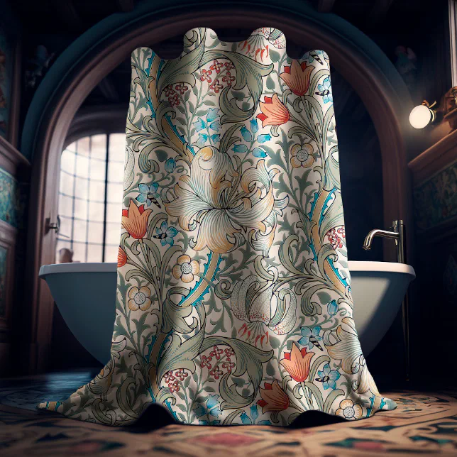 William Morris Lily Art Nouveau Floral Pattern Shower Curtain | Zazzle