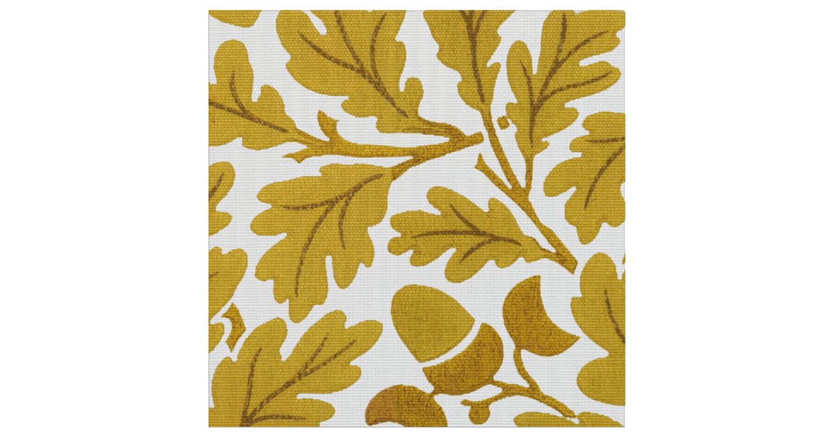 William Morris Oak Leaves, Mustard Yellow & White Fabric | Zazzle