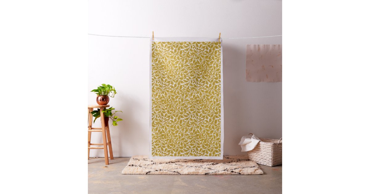 William Morris Oak Leaves, Mustard Yellow & White Fabric | Zazzle