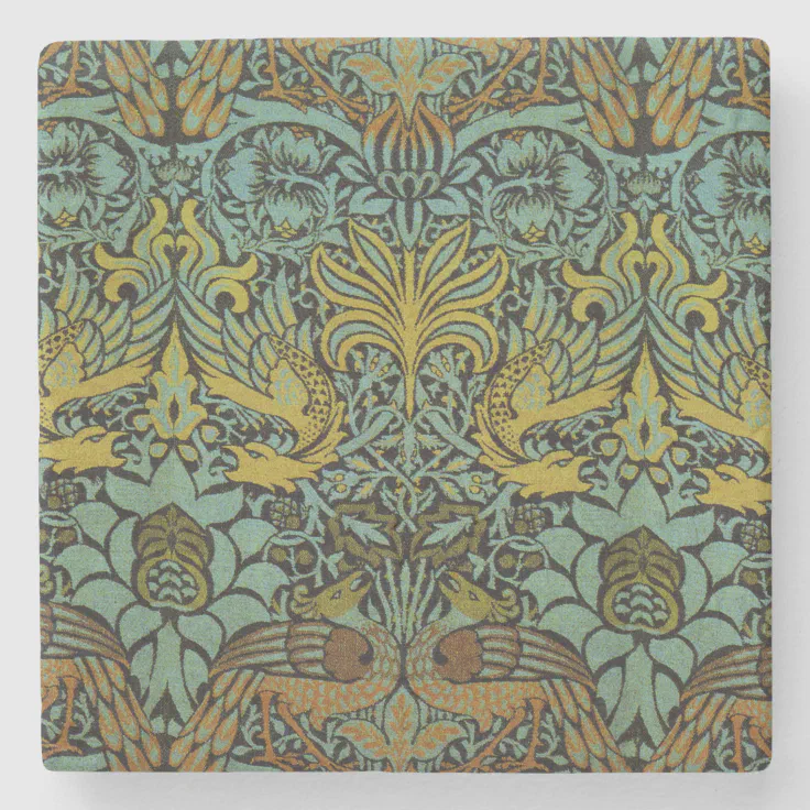 William Morris Peacock Dragon Wallpaper Stone Coaster | Zazzle