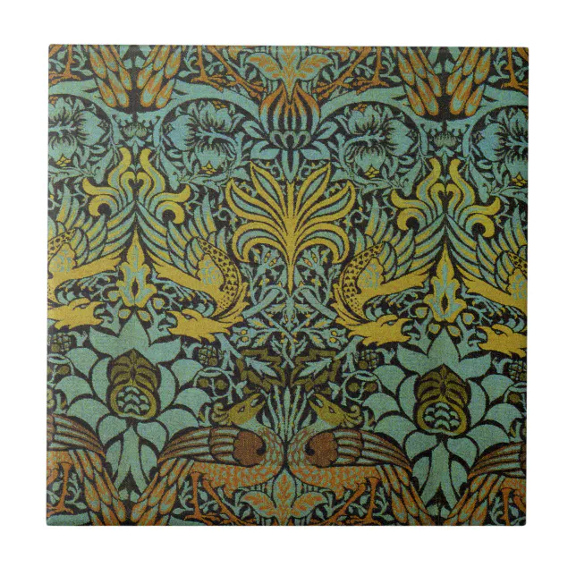 William Morris Peacock Dragon Wallpaper Tile | Zazzle