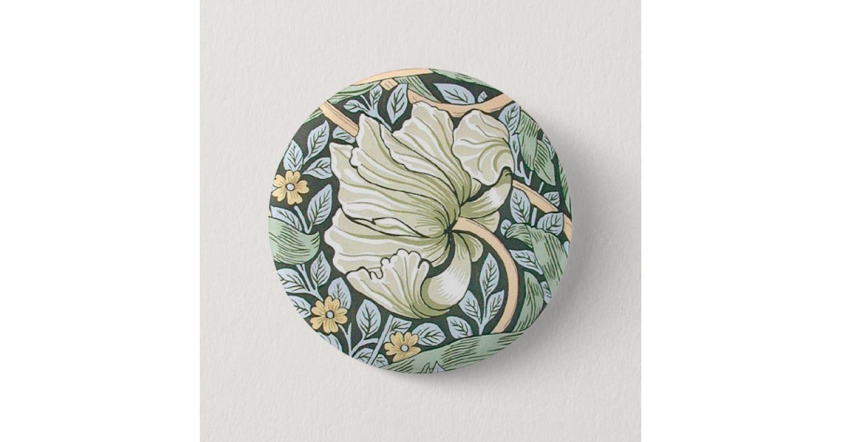 William Morris Pimpernel Floral Wallpaper Pinback Button | Zazzle