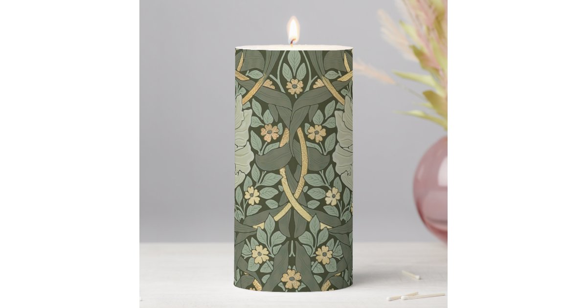William Morris Pimpernel Vintage Pattern Pillar Ca Pillar Candle | Zazzle