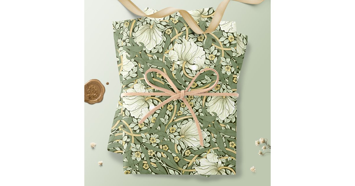 William Morris Pimpernel White Sage Green Wrapping Paper Sheets | Zazzle