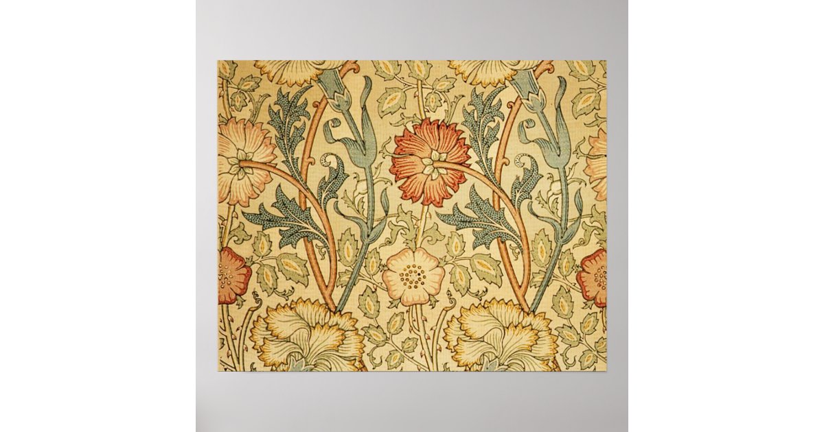 William Morris Pink Rose Flower Wallpaper Pattern Poster | Zazzle