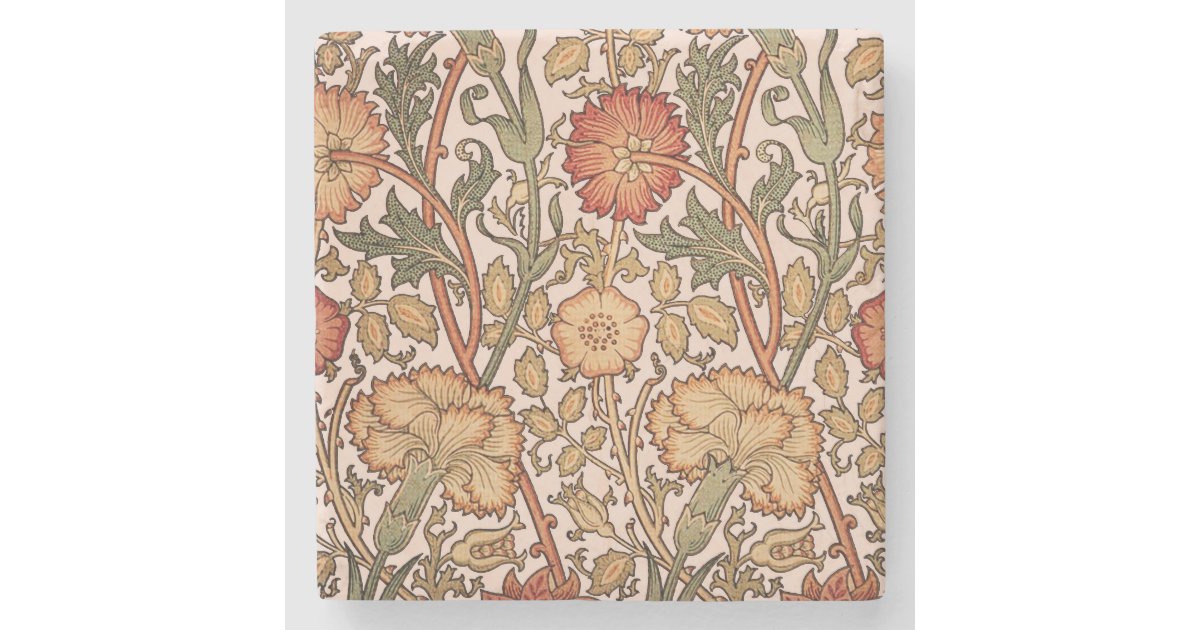 William Morris Pink Rose Flower Wallpaper Pattern Stone Coaster | Zazzle