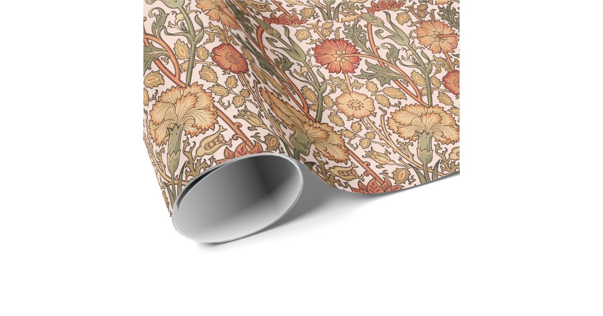 William Morris Pink Rose Flower Wallpaper Pattern Wrapping Paper | Zazzle