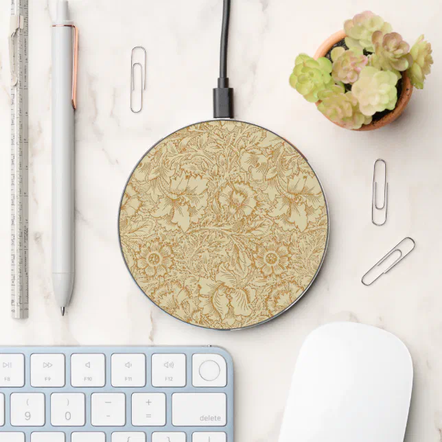 William Morris Poppy Floral Wallpaper Wireless Charger | Zazzle