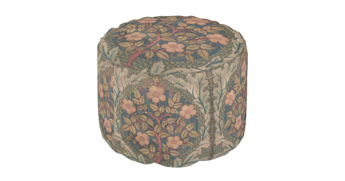 William Morris Rose Wreath Vintage Flowering Rose Pouf | Zazzle