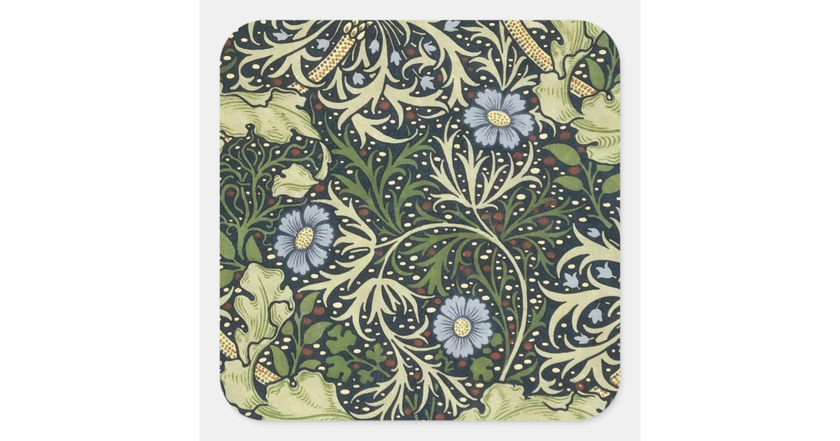 William Morris Seaweed Pattern Floral Vintage Art Square Sticker | Zazzle