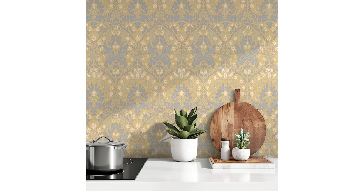 William Morris Spring Thicket Golden Yellow & Gray Wallpaper | Zazzle
