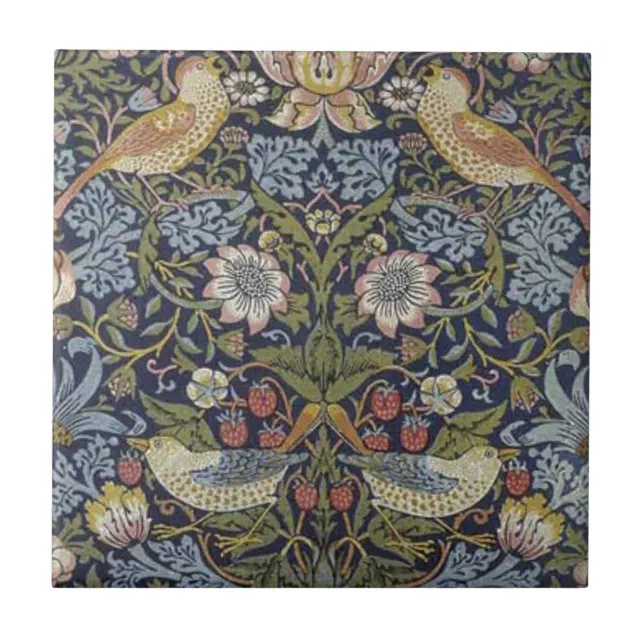 William Morris Strawberry Thief Design 1883 Tile | Zazzle
