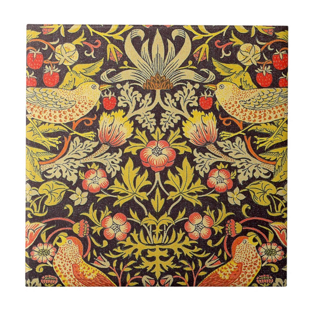 William Morris Strawberry Thief Pattern Tile | Zazzle