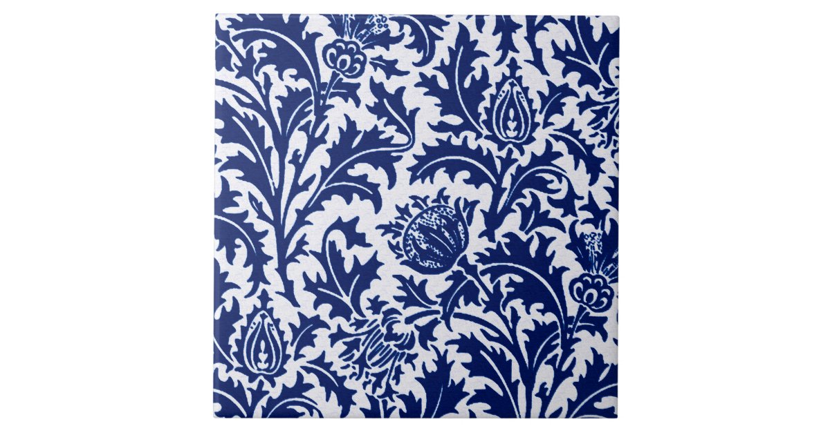William Morris Thistle Damask, Cobalt Blue & White Ceramic Tile | Zazzle