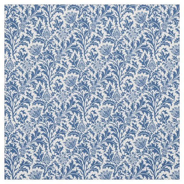 William Morris Thistle Pattern Blue and White Fabric | Zazzle.com
