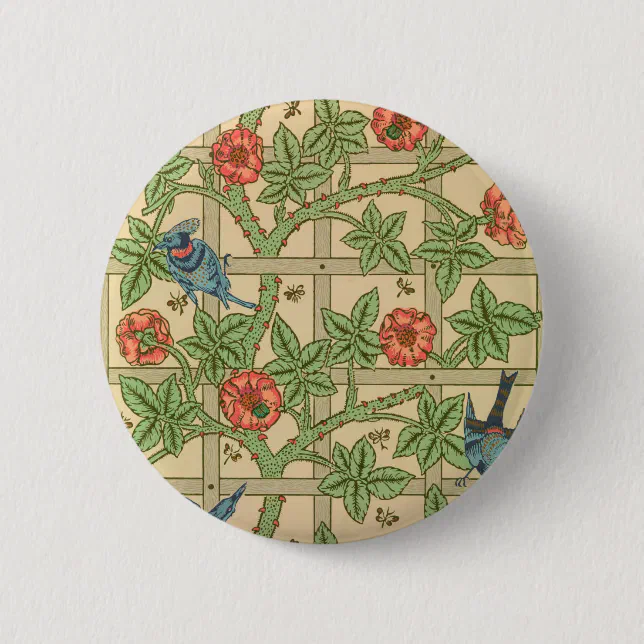 William Morris Trellis Classic Wallpaper Design Button | Zazzle