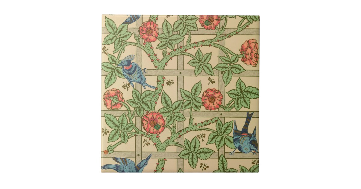 William Morris Trellis Classic Wallpaper Design Ceramic Tile | Zazzle