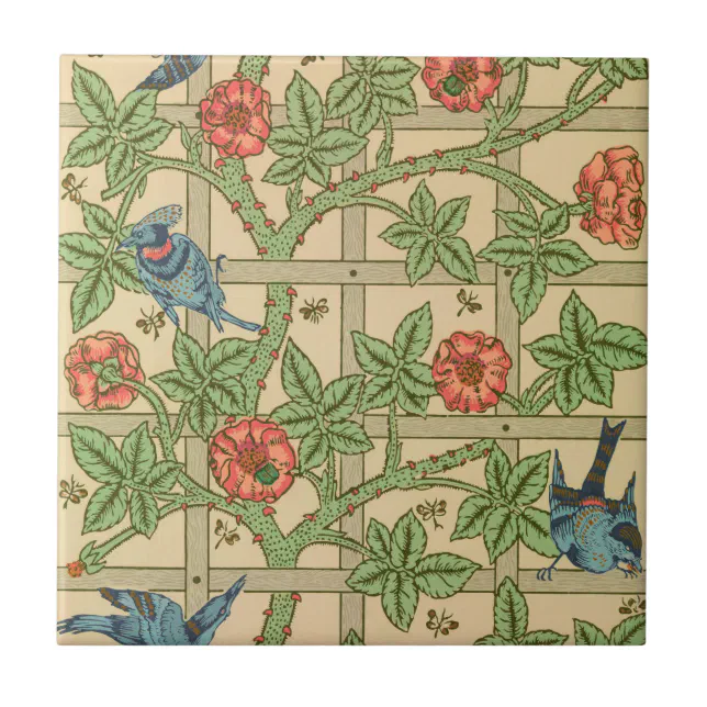 William Morris Trellis Classic Wallpaper Design Ceramic Tile | Zazzle