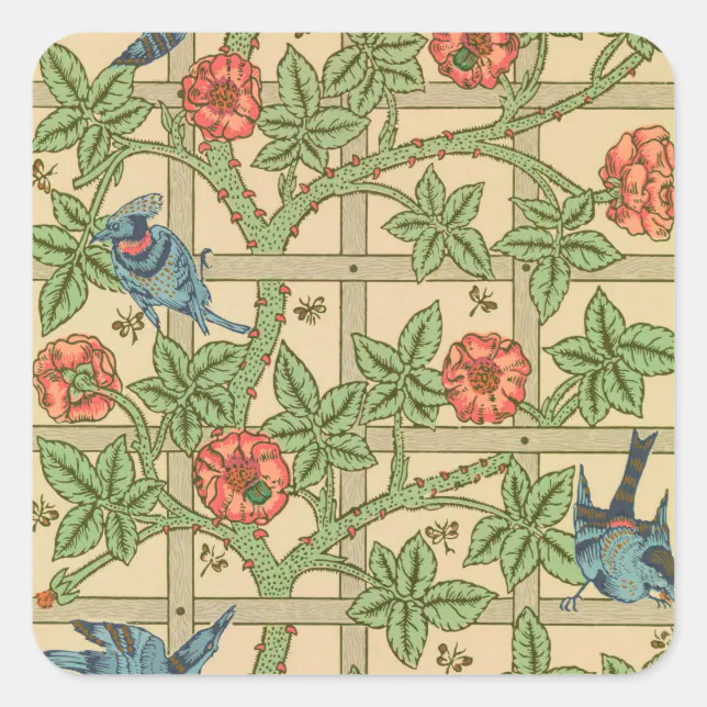 William Morris Trellis Classic Wallpaper Design Square Sticker | Zazzle