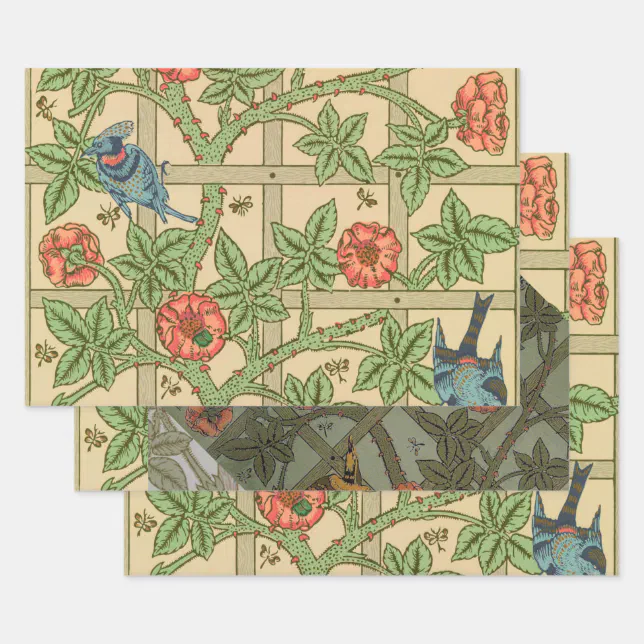 William Morris Trellis Classic Wallpaper Design Wrapping Paper Sheets ...