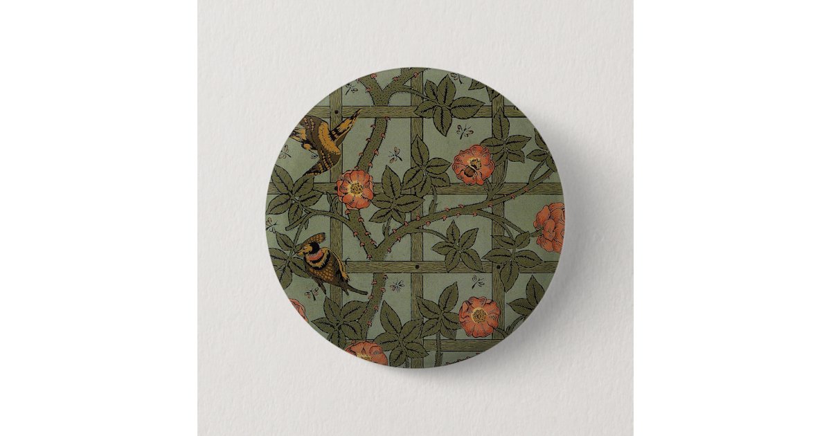William Morris Trellis Wallpaper Art Pinback Button | Zazzle