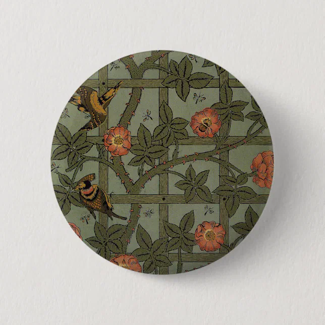 William Morris Trellis Wallpaper Art Pinback Button | Zazzle