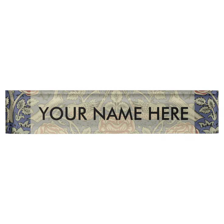 William Morris Tudor Rose Wallpaper Desk Name Plate | Zazzle