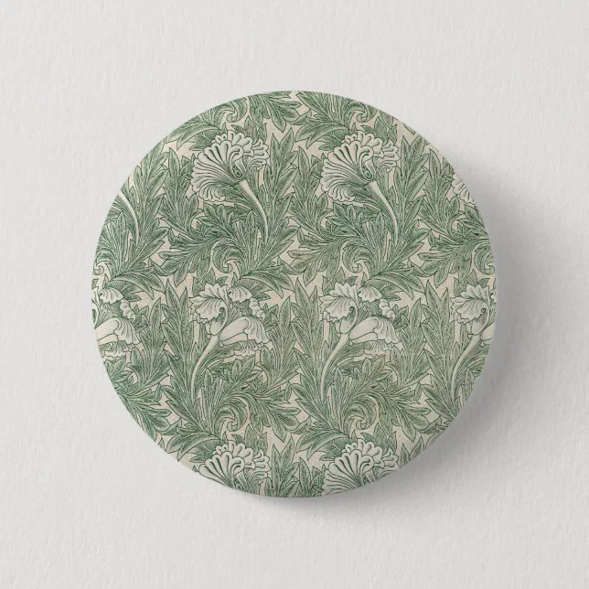 William Morris tulip wallpaper textile green Button | Zazzle