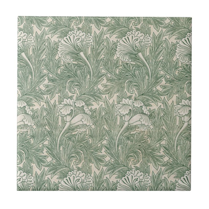 william morris tulip wallpaper textile green ceramic tile | Zazzle