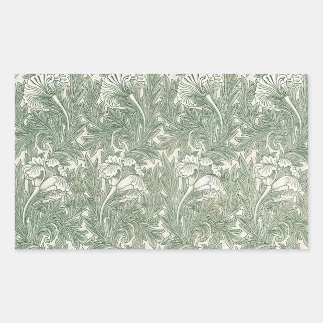 william morris tulip wallpaper textile green rectangular sticker | Zazzle