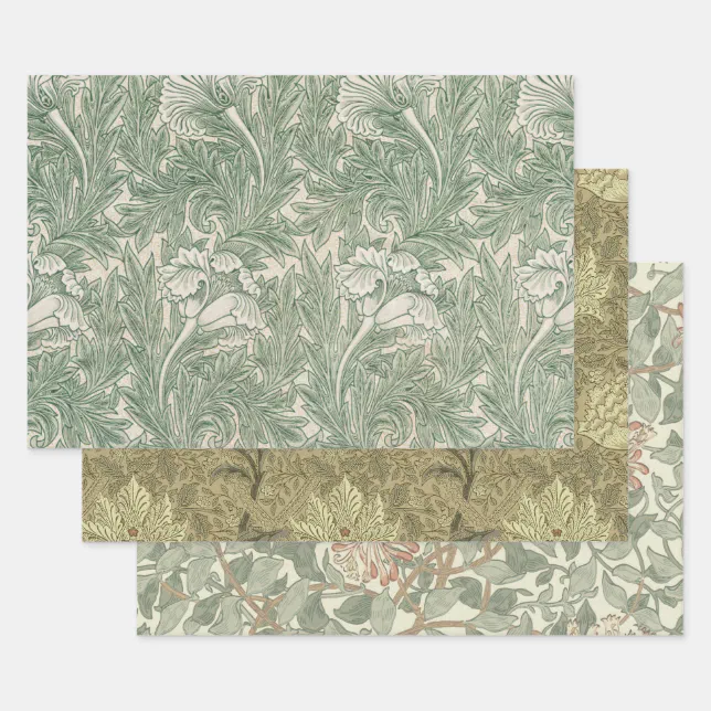William Morris tulip wallpaper textile green Wrapping Paper Sheets | Zazzle