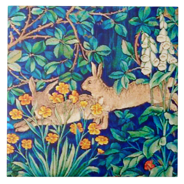 William Morris "Two Hares" - Wild Rabbits Ceramic Tile | Zazzle