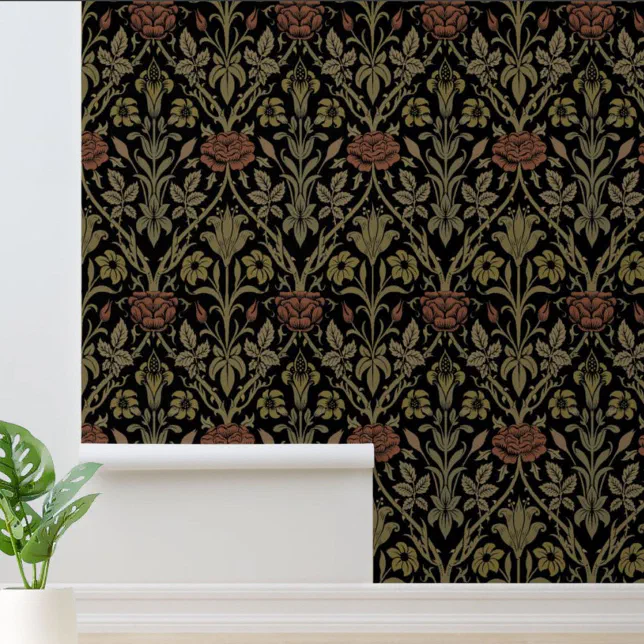 William Morris Vintage Rose and Lily Pattern Wallpaper | Zazzle